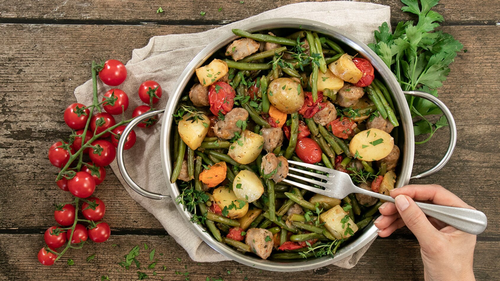 Bratwurst-Bohnenpfanne mit Kartoffeln | Denner